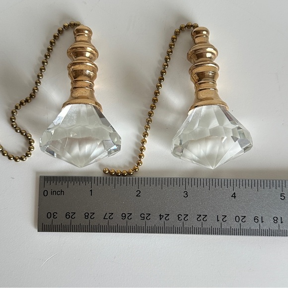Accents | 2 Crystal Fan Pulls Faceted Glass Prisms Chain Brass Vintage ...